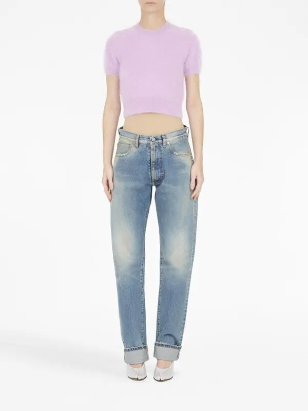 MAISON MARGIELA Short-sleeve Knitted Crop Top - Purple