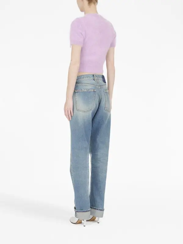 MAISON MARGIELA Short-sleeve Knitted Crop Top - Purple