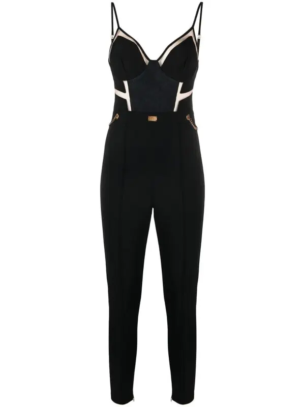 Elisabetta Franchi Tulle-inserts Bustier Jumpsuit - Black