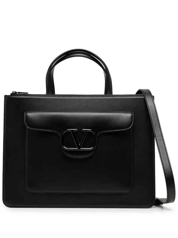 Valentino Garavani Vlogo Leather Briefcase - Black