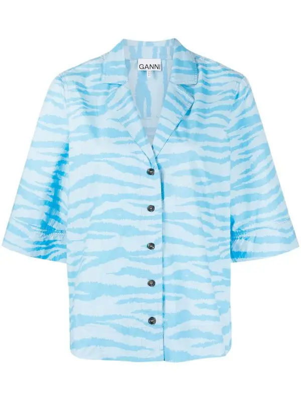GANNI Zebra-print Organic-cotton Shirt