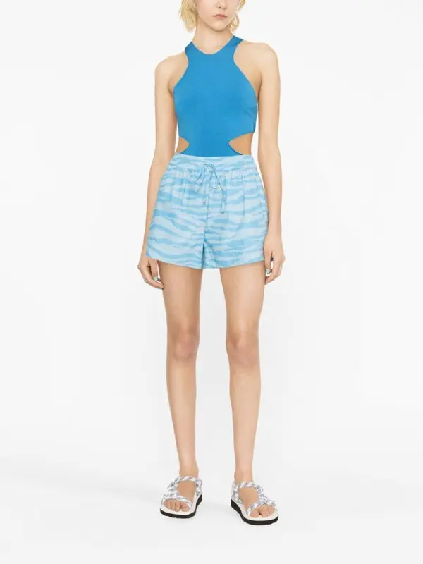 GANNI Zebra-print Organic Cotton Shorts
