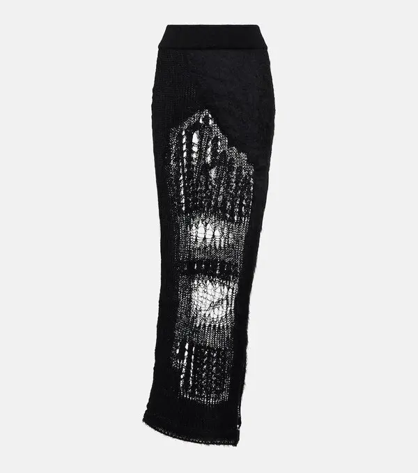 Rick Owens Distressed Mohair-blend Maxi Skirt - Black