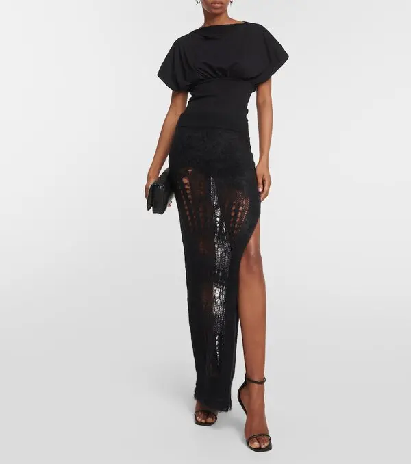 Rick Owens Distressed Mohair-blend Maxi Skirt