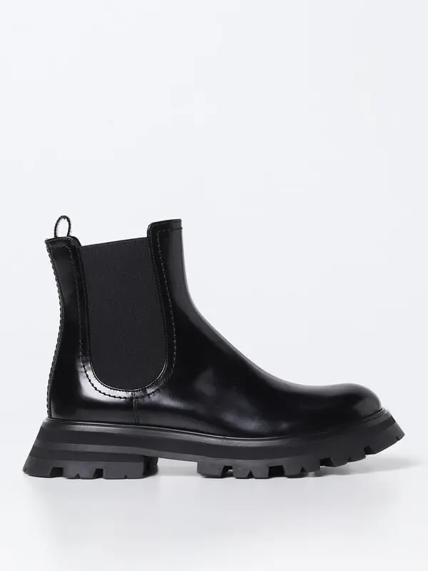 Alexander McQueen Ankle Boots In Brushed Leather - Black
