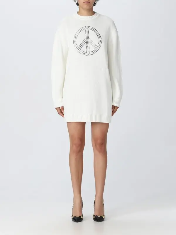 Moschino Embellished Peace Sign Sweater Dress - White
