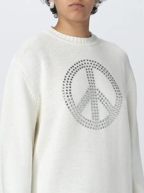 Moschino Embellished Peace Sign Sweater Dress - White