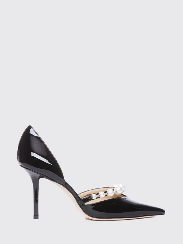 JIMMY CHOO Aurelie Patent Leather Pumps With Synthetic Pearls And Ribbon Detailing - Black