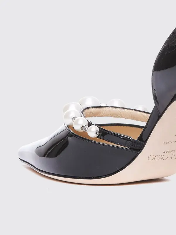JIMMY CHOO Aurelie Patent Leather Pumps With Synthetic Pearls And Ribbon Detailing - Black