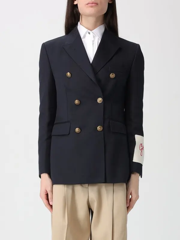 GOLDEN GOOSE Double Breasted Wool Blend Blazer - Blue