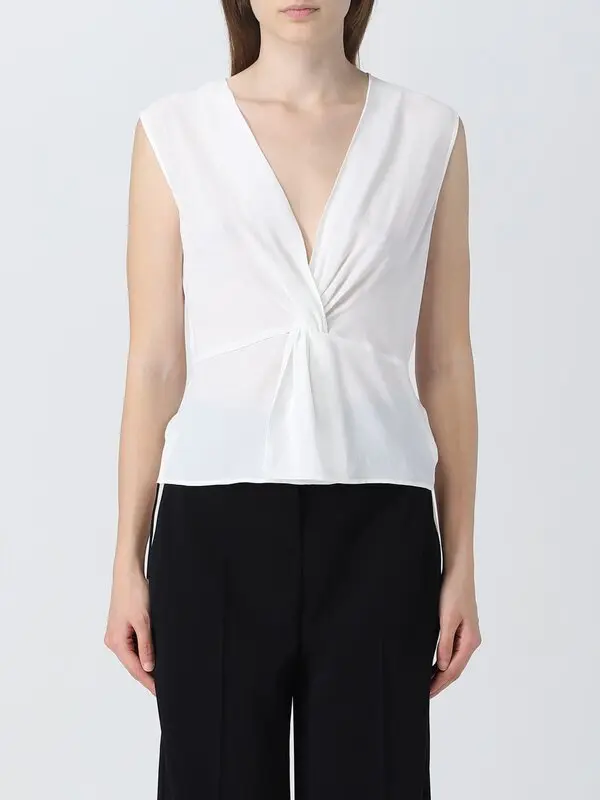 Pinko Sleeveless V-neck Draped Top - White