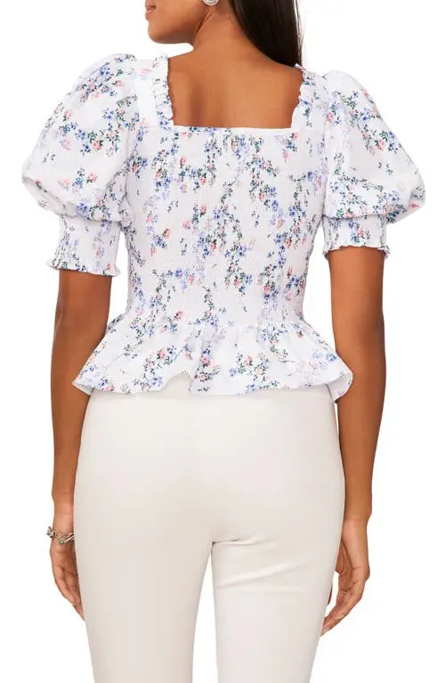 Chaus Puff Sleeve Smocked Peplum Top