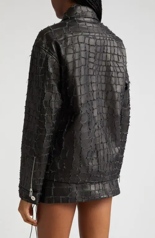 DION LEE Snakeskin Etched Lambskin Leather Jacket