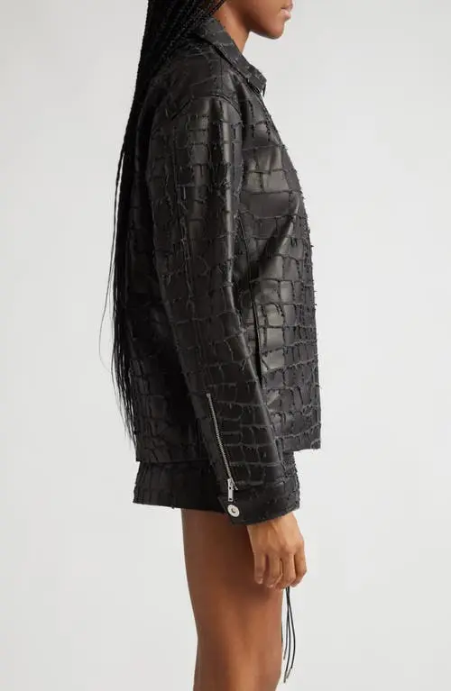 DION LEE Snakeskin Etched Lambskin Leather Jacket