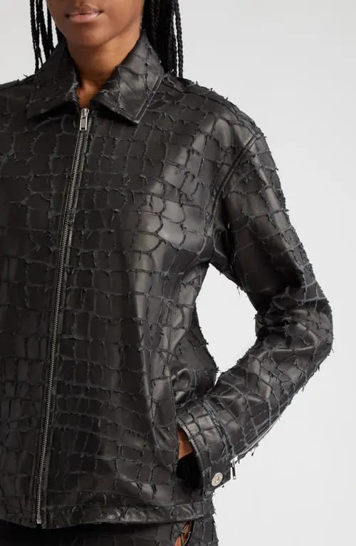 DION LEE Snakeskin Etched Lambskin Leather Jacket
