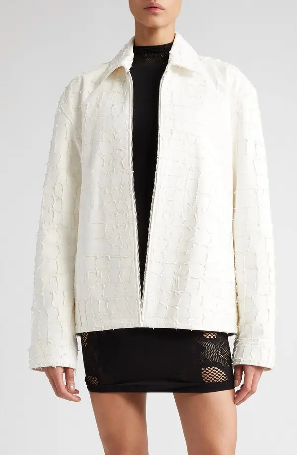 DION LEE Snakeskin Etched Lambskin Leather Jacket