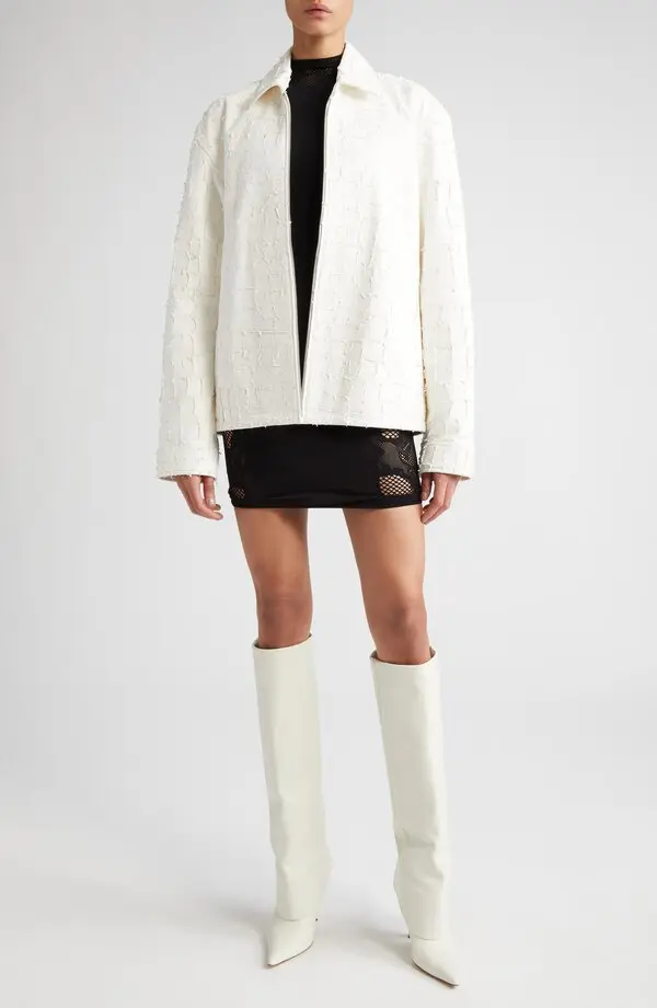 DION LEE Snakeskin Etched Lambskin Leather Jacket