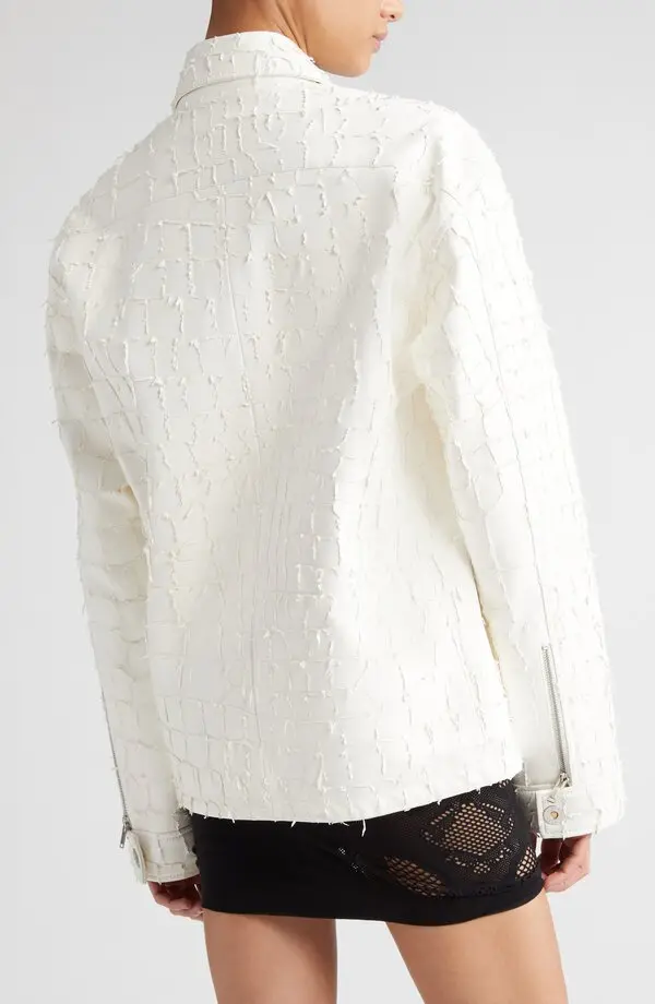 DION LEE Snakeskin Etched Lambskin Leather Jacket