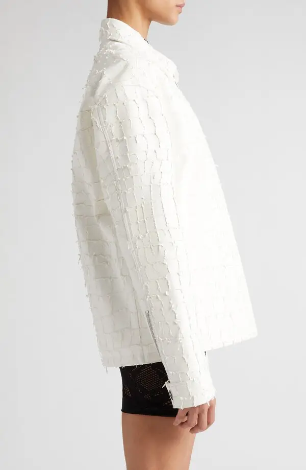 DION LEE Snakeskin Etched Lambskin Leather Jacket