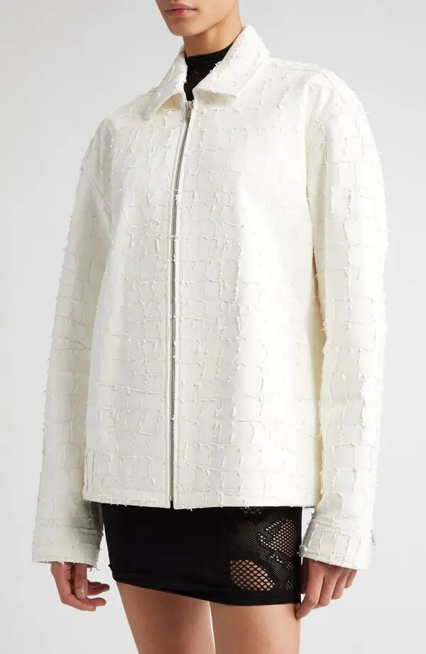 DION LEE Snakeskin Etched Lambskin Leather Jacket