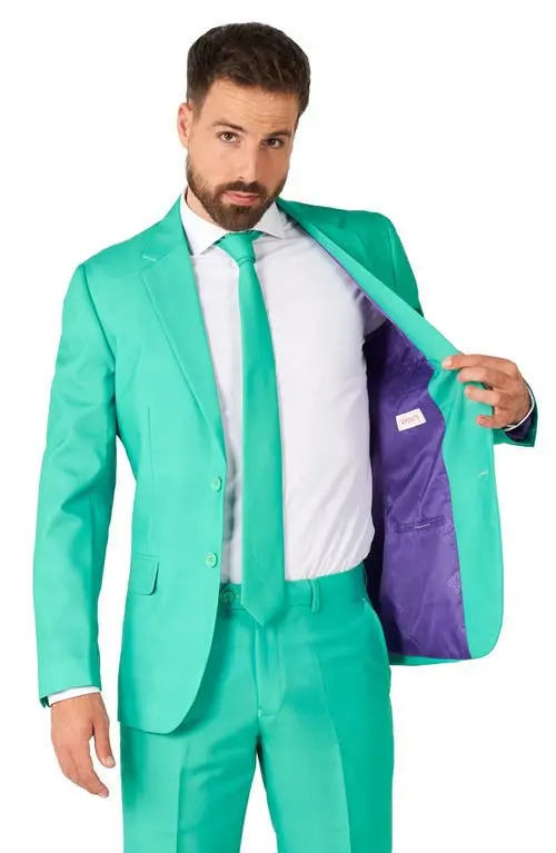Opposuits Trendy Turquoise Slim Fit Two-piece Suit & Tie Set - Green