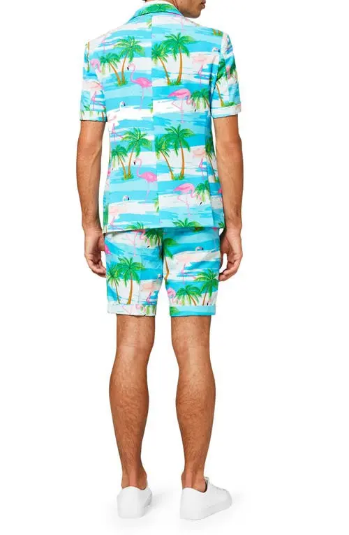 Opposuits Flamingo Print Trim Fit Short Suit With Tie