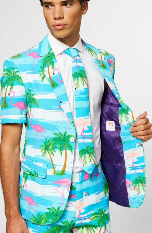 Opposuits Flamingo Print Trim Fit Short Suit With Tie