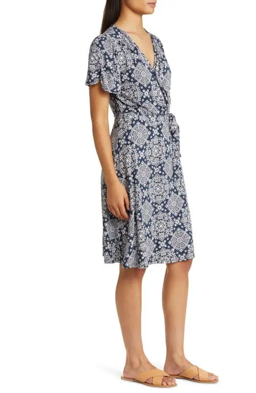 Loveappella Short Sleeve Faux Wrap Dress