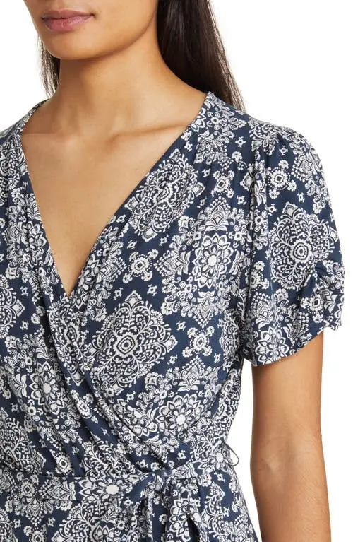 Loveappella Short Sleeve Faux Wrap Dress