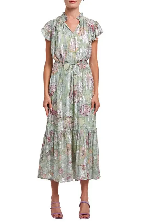 Ciebon Hilma Metallic Floral Print Maxi Dress In Green Multi - 61% Off |  Editorialist