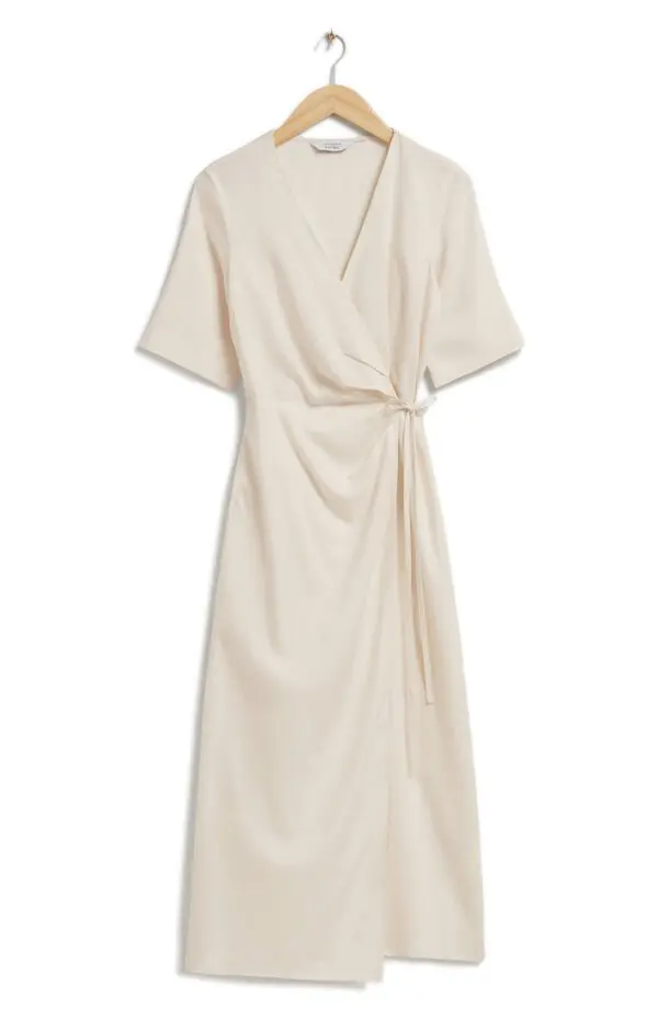 Other Stories Midi Wrap Dress In Off White - 62% Off | Editorialist