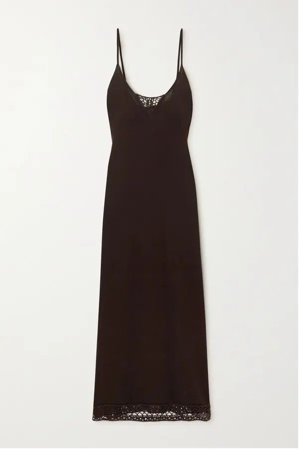 Loro Piana Crochet-trimmed Silk And Cotton-blend Maxi Dress