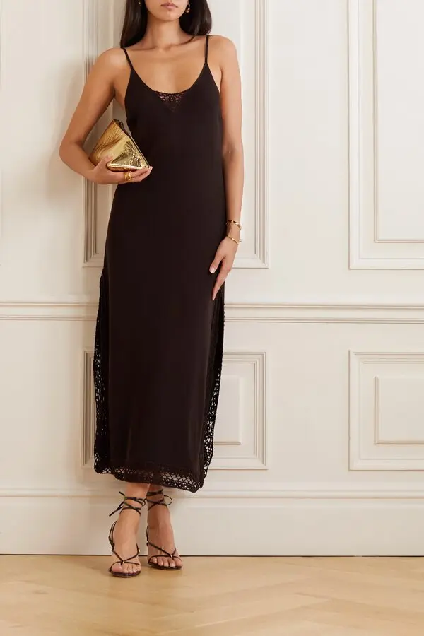 Loro Piana Crochet-trimmed Silk And Cotton-blend Maxi Dress