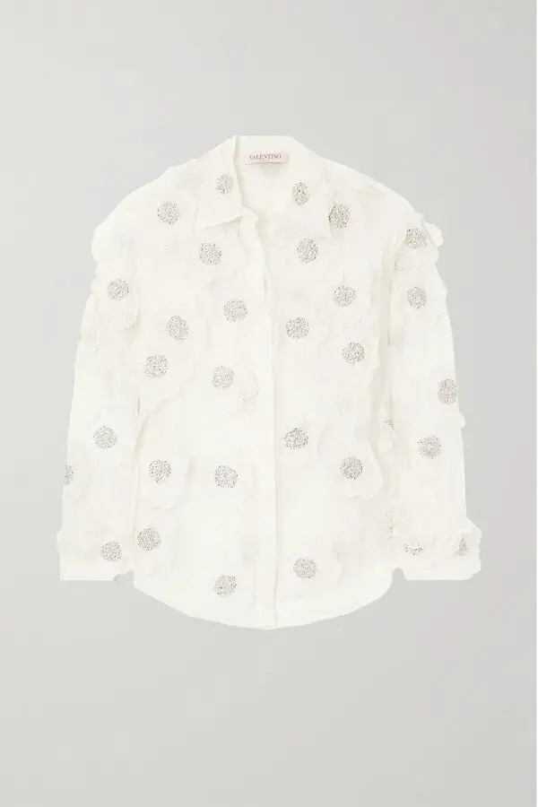 Valentino Garavani Sequin-trimmed Silk-organza Shirt