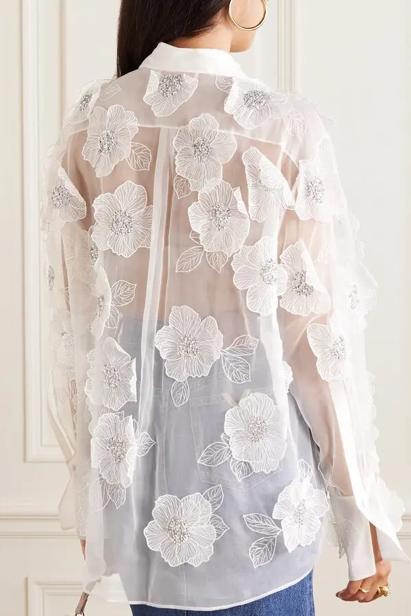 Valentino Garavani Sequin-trimmed Silk-organza Shirt