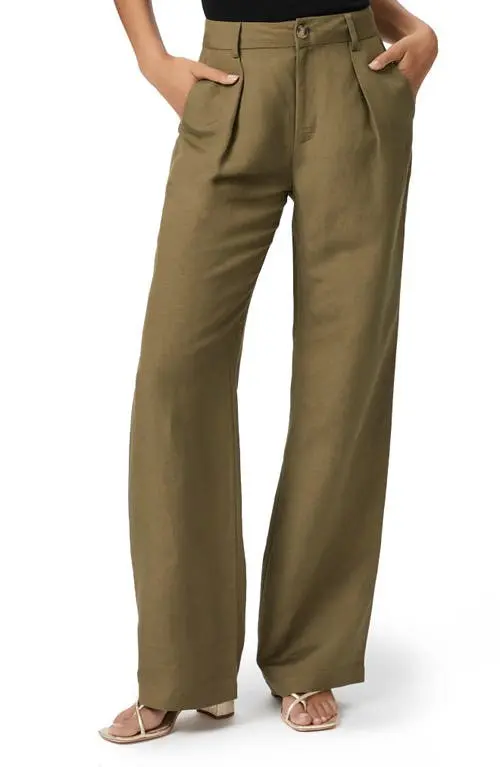 Paige Dallas Pleated High Waist Wide Leg Linen Blend Trousers