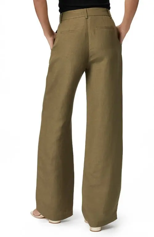 Paige Dallas Pleated High Waist Wide Leg Linen Blend Trousers