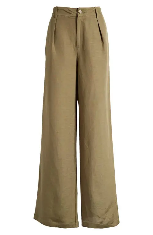 Paige Dallas Pleated High Waist Wide Leg Linen Blend Trousers