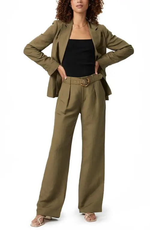 Paige Dallas Pleated High Waist Wide Leg Linen Blend Trousers
