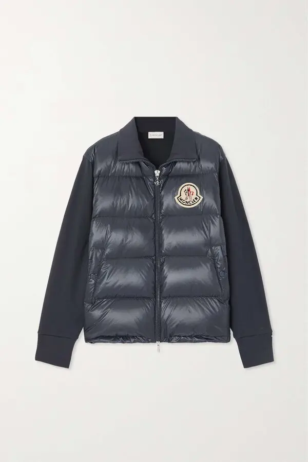 Moncler Appliquéd Cotton-blend Jersey And Quilted Shell Down Jacket - Navy