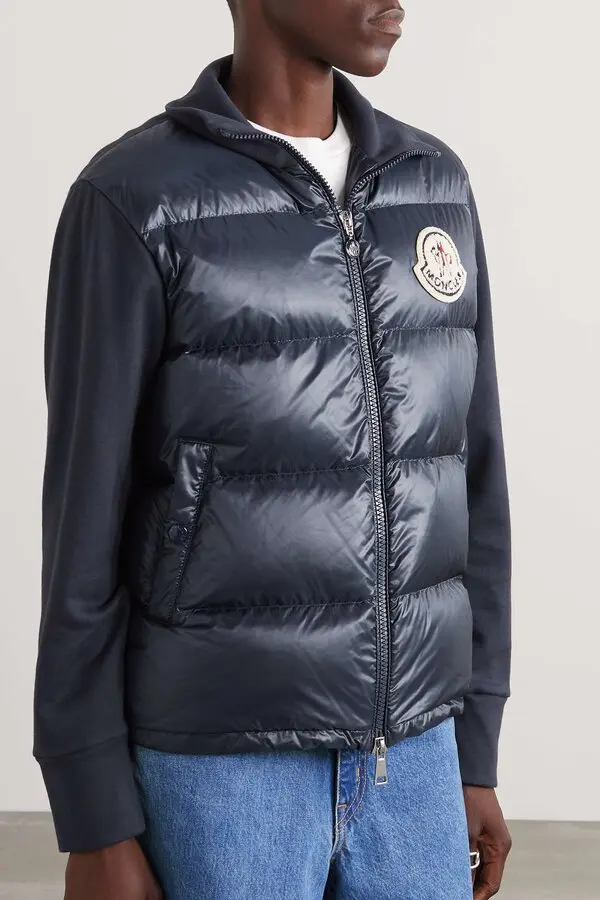 Moncler Appliquéd Cotton-blend Jersey And Quilted Shell Down Jacket - Navy