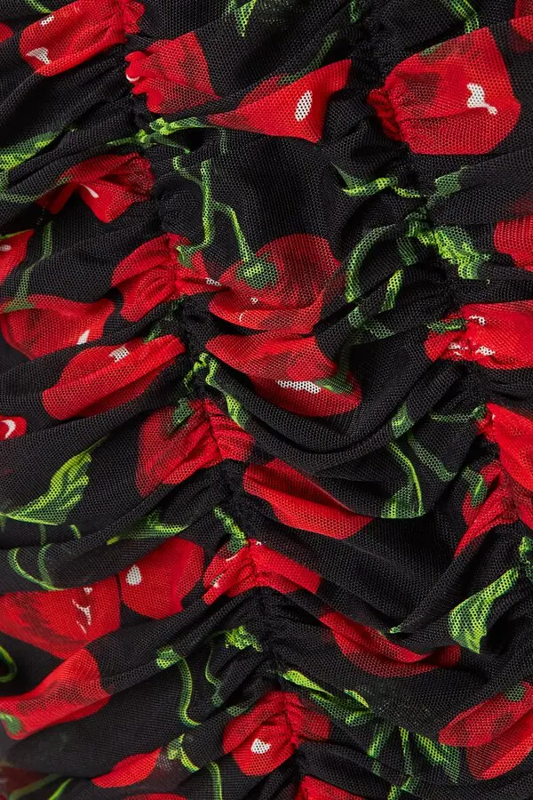 Dolce & Gabbana Strapless Ruched Printed Stretch-tulle Mini Dress