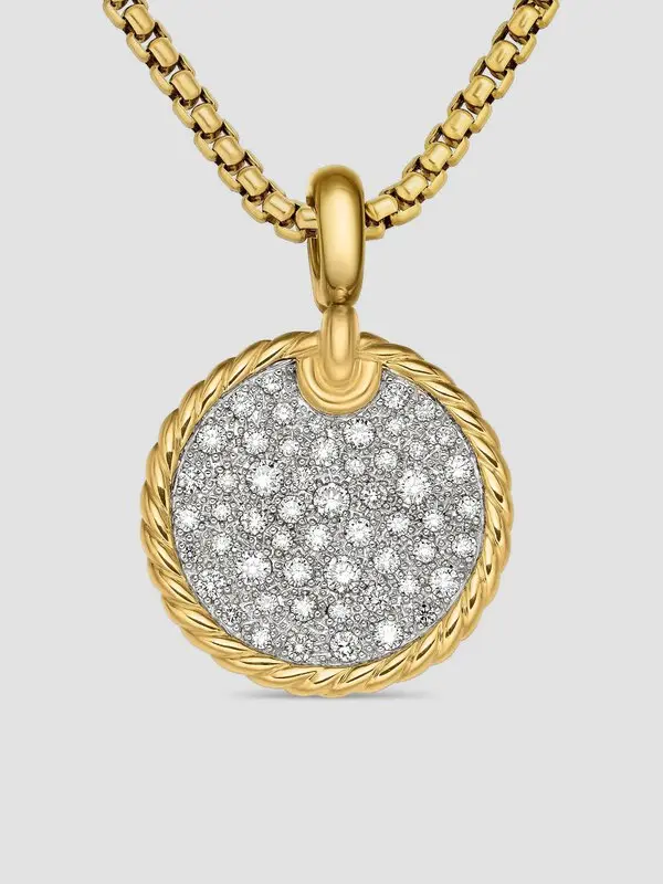 David Yurman Dy Elets Disc Pendant In 18k Yellow Gold With Pav & Eacute Diamonds - Diamond