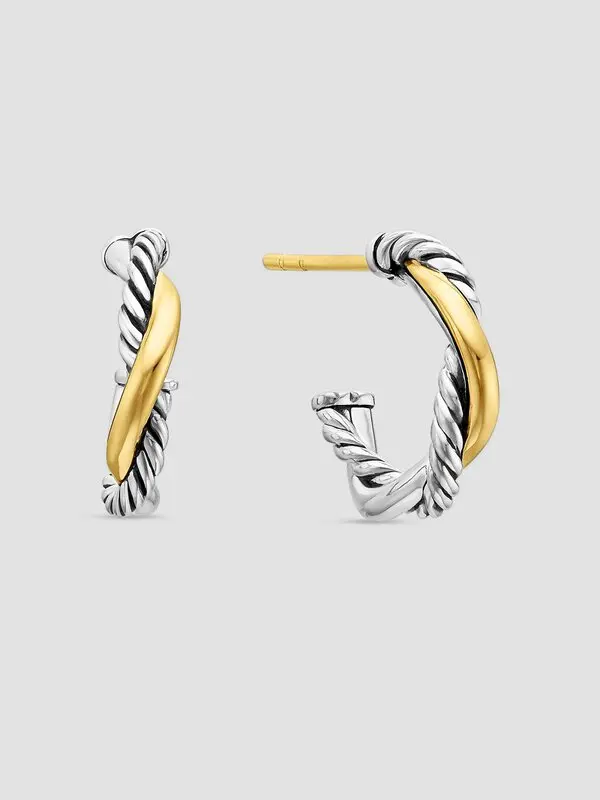 David Yurman Petite Infinity Huggie Hoop Earrings In Sterling With 14k Yellow Gold, 3mm - Silver