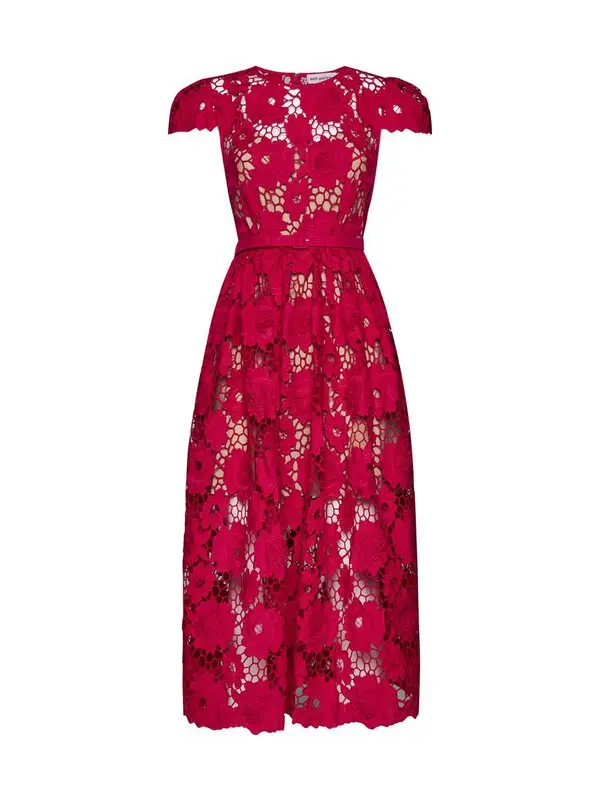 Buy SELF-PORTRAIT Poppy' Midi Dress In 3d Floral Lace - Red At 33% Off |  Editorialist