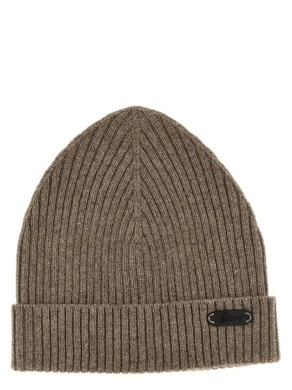 Brioni Cashmere Ribbed Beanie - Beige