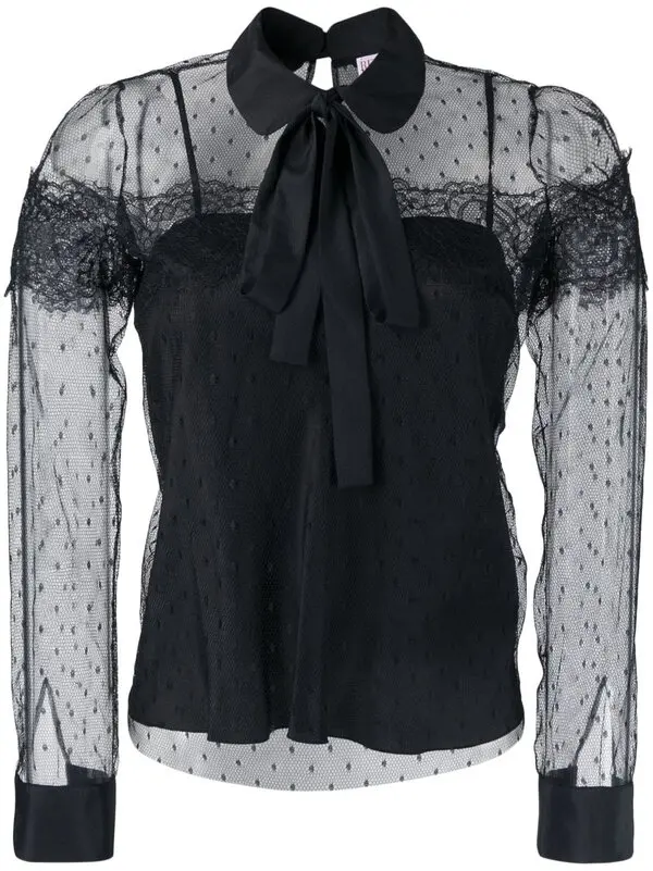 Red Valentino Point D'esprit Tulle Blouse - Black