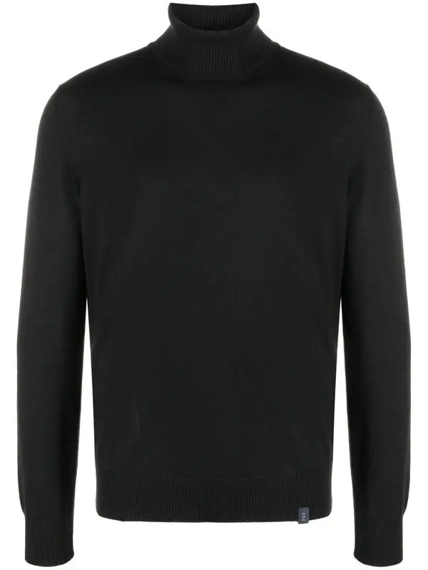 FAY Roll Neck Virgin Wool Sweater - Black
