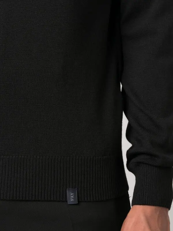 FAY Roll Neck Virgin Wool Sweater - Black
