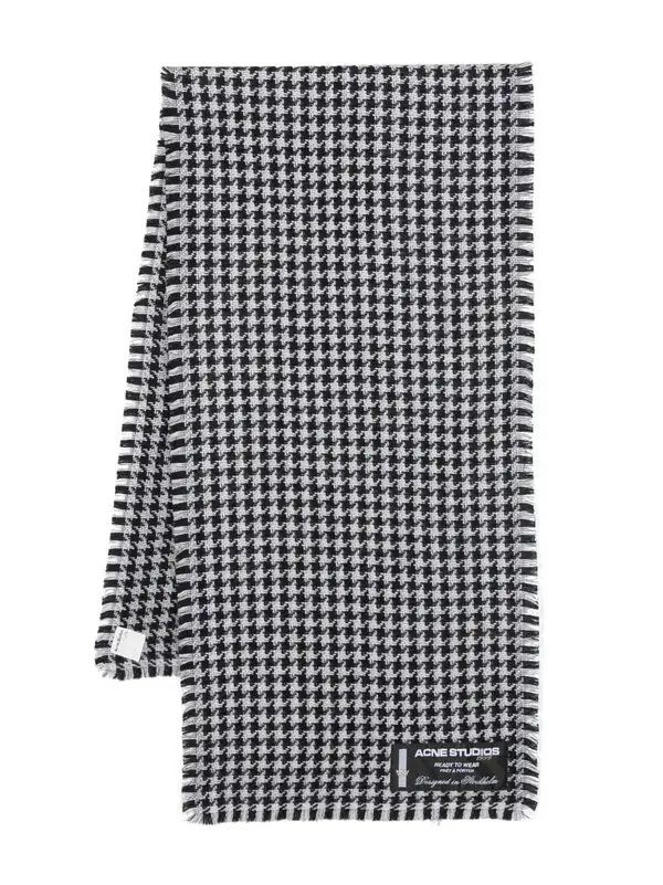 Acne Studios Houndstooth Frayed-trim Scarf - White